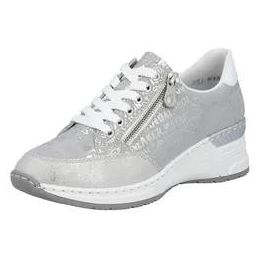 Sneaker Rieker, Damen, Gr. 39, silber (silberfarben, metallic), Lederimitat, metallic, Schuhe Sneaker, mit Lettern bedruckt, Freizeitschuh, Halbschuh, Schn&uuml;rschuh, Topseller