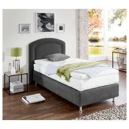 Boxspringbett, grau, B:104cm L:210cm, Bezug Unterbox und Kopfteil: Mikrovelours, strapazierf&auml;hig und pflegeleicht (100% Polyester);Bezug Obermatratze: 100% Polyester, waschbar bis 60C;Bezug Topper: 100% Polyester, waschbar bis 60C, Westfalia Schlafkomfort, Komplettbetten, Boxspringbett, mit Topper