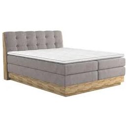 Boxspringbett Home Affaire "Naome", grau (stone), B:201cm L:217cm, 100% Polyester, Komplettbetten, Boxspringbett, Boxspringbett, Inklusive Topper