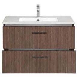 Waschtisch Welltime "Trento Badezimmerschrank mit Becken Bestseller", braun (cannello, eiche, cannello, eiche), B:80cm H:51,5cm T:47,5cm, Waschtische, Waschtisch, Badm&ouml;bel in Breite 80 cm , Waschplatz mit 2 Schubladen, Badschrank