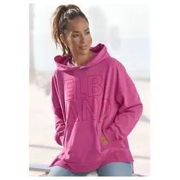 Kapuzensweatshirt ELBSAND "Lioba", Damen, Gr. L (40), pink, angeraute Sweatware, Obermaterial: 95% Baumwolle, 5% Elasthan, unifarben, figurumspielend h&uuml;ftlang, Sweatshirts, im Oversize-Fit, Hoodie mit Tasche und Logodruck vorne