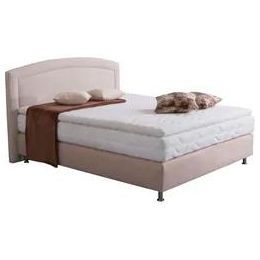 Boxspringbett, beige, B:154cm L:210cm, Bezug Unterbox und Kopfteil: Mikrovelours, strapazierf&auml;hig und pflegeleicht (100% Polyester);Bezug Obermatratze: 100% Polyester, waschbar bis 60C;Bezug Topper: 100% Polyester, waschbar bis 60C, Westfalia Schlafkomfort, Komplettbetten, Boxspringbett, mit Topper