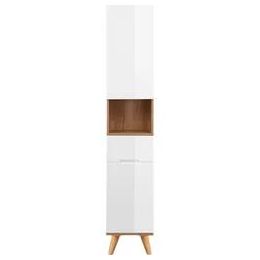 Hochschrank Welltime "Lund Badschrank skandinavisches Design mit viel Stauraum", wei&szlig; (eiche, wei&szlig;), B:35cm H:187cm T:29,5cm, Schr&auml;nke, Hochschrank, Badm&ouml;bel, 2 T&uuml;ren und 1 Schublade, Breite 35cm