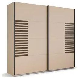 Schwebet&uuml;renschrank Rauch "Kleiderschrank Schrank Garderobe Schlafzimmerschrank BAREA", beige (champagner, atlantic oak dunkel), B:226cm H:210cm T:62cm, Holzwerkstoff, Schr&auml;nke, Schwebet&uuml;renschrank, Front mit Auflage in moderner Lamellen-Optik MADE IN GERMANY