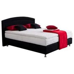 Boxspringbett, schwarz, B:154cm L:210cm, Bezug Unterbox und Kopfteil: Mikrovelours, strapazierf&auml;hig und pflegeleicht (100% Polyester);Bezug Obermatratze: 100% Polyester, waschbar bis 60C;Bezug Topper: 100% Polyester, waschbar bis 60C, Westfalia Schlafkomfort, Komplettbetten, Boxspringbett, mit Topper