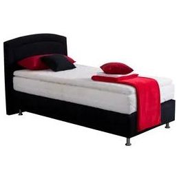 Boxspringbett, schwarz, B:104cm L:210cm, Bezug Unterbox und Kopfteil: Mikrovelours, strapazierf&auml;hig und pflegeleicht (100% Polyester);Bezug Obermatratze: 100% Polyester, waschbar bis 60C;Bezug Topper: 100% Polyester, waschbar bis 60C, Westfalia Schlafkomfort, Komplettbetten, Boxspringbett, mit Topper