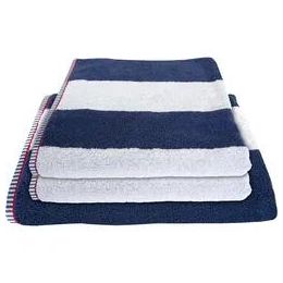 Handtuch Set Dyckhoff "Maritim, Block Stripe", blau (navy), 3 Stk., Frottier, Frottier, Obermaterial: 100% Baumwolle, Handtuch-Sets, 2 Handt&uuml;cher (50x100cm), 1 Duschtuch (70x140cm)