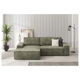 Ecksofa Home Affaire "SHERWOOD L-Form, 267 cm - OTTO. Verl&auml;ssliche Qualit&auml;t.", gr&uuml;n (olivgr&uuml;n), B:267cm H:85cm T:167cm, 100% Polyester, Sofas, Ecksofa, Schlaffunktion mit Bettkasten (210x136 cm), Cord, Vintage, Samtvelours