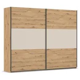 Schwebet&uuml;renschrank Rauch "Kleiderschrank Schrank Garderobe Garderobenschrank W&auml;scheschrank NEO", braun (eiche artisan, beige (champagner)), B:261cm H:210cm T:59cm, Holzwerkstoff, Schr&auml;nke, Schwebet&uuml;renschrank, mit gro&szlig;z&uuml;gigem Stauraum und vielf&auml;ltigen Farbkombinationen