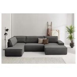 Wohnlandschaft Home Affaire "SHERWOOD U-Form, 329 cm - OTTO. Verl&auml;ssliche Qualit&auml;t.", grau (anthrazit), B:329cm H:85cm T:195cm, 100% Polyester, Sofas, Wohnlandschaft, Schlaffunktion m. Bettkasten (194x139 cm), Cord, Vintage, Samtvelours
