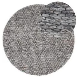 Wollteppich CarpetFine "Sina", grau (dunkelgrau), H:14mm &Oslash;:200cm, Wolle, Teppiche, grobe Struktur, Zeitloses Design, reine Wolle, Wohnzimmer
