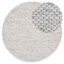 Wollteppich CarpetFine "Sina", beige, H:14mm &Oslash;:200cm, Wolle, Teppiche, grobe Struktur, Zeitloses Design, reine Wolle, Wohnzimmer