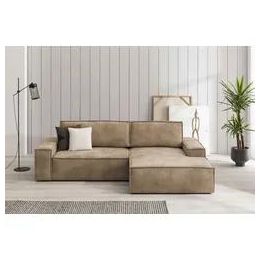 Ecksofa Home Affaire "SHERWOOD L-Form, 267 cm - OTTO. Verl&auml;ssliche Qualit&auml;t.", beige, B:267cm H:85cm T:167cm, 100% Polyester, Sofas, Ecksofa, Schlaffunktion mit Bettkasten (210x136 cm), Cord, Vintage, Samtvelours