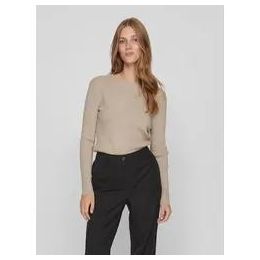 Rundhalspullover Vila "VICOMFY O-NECK L/S KNIT TOP/SU - NOOS", Damen, Gr. M, beige (natural melange), Rippstrick, Obermaterial: 51% Viskose, 27% Polyester, 22% Polyamid, meliert, normal, Rundhals, Rippstrickb&uuml;ndchen, Pullover Rundhalspullover