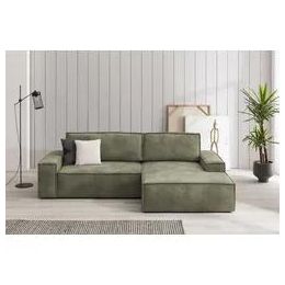 Ecksofa Home Affaire "SHERWOOD L-Form, 267 cm - OTTO. Verl&auml;ssliche Qualit&auml;t.", gr&uuml;n (olivgr&uuml;n), B:267cm H:85cm T:167cm, 100% Polyester, Sofas, Ecksofa, Schlaffunktion mit Bettkasten (210x136 cm), Cord, Vintage, Samtvelours