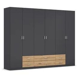 Dreht&uuml;renschrank Rauch "Kleiderschrank Garderobe GAMMA Breiten 91/136/181/226/271/315/360 cm", grau (graumetallic, eiche artisan, griffe alu), B:271cm H:210cm T:54cm, Holzwerkstoff, Schr&auml;nke, Dreht&uuml;renschrank, mit Schubladen, verschiedene Griff-Varianten TOPSELLER MADE IN GERMANY