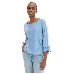 3/4-Arm-Shirt Tom Tailor DENIM, Damen, Gr. XS (34), wei&szlig; (blau, wei&szlig;, gestreift), Single Jersey, Obermaterial: 58% Viskose, 38% Polyester, 4% Elasthan, gestreift, regular fit normal, Rundhals, verstellbar mit Bindeband, Shirts 3/4-Arm-Shirt, in feiner Rippoptik