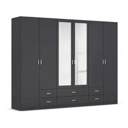 Kleiderschrank Rauch "Schrank Garderobe W&auml;scheschrank GAMMA in 3 Breiten", grau (graumetallic), B:271cm H:210cm T:54cm, Holzwerkstoff, Schr&auml;nke, Kleiderschrank, viel Stauraum mit 6 Schubladen, mit Spiegel TOPSELLER MADE IN GERMANY, Topseller
