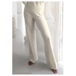 Strickhose Lascana, Damen, Gr. 40/42, N-Gr, beige (creme), Strick, Obermaterial: 52% Polyester, 44% Polyacryl, 4% Elasthan, meliert, unifarben, bequem lang, Hosen, mit Rippb&uuml;ndchen, Loungewear