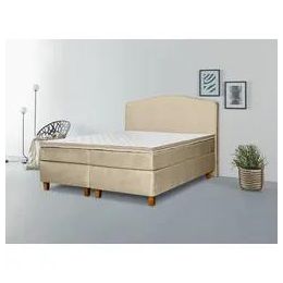 Boxspringbett Inosign "Jalma", beige (cream), B:141cm L:208cm, 100% Polyester, Komplettbetten, Boxspringbett, F&uuml;&szlig;e aus massiver Birke ; Inkl. Topper