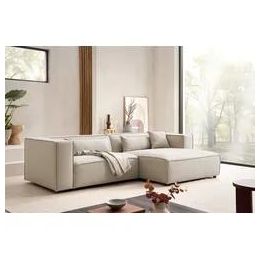 Ecksofa "PIARA mit Kedernaht, Cord, Leinenoptik o. Strukturstoff, Couch, L-Form", beige (hellbeige), B:267cm H:66cm T:167cm, 100% Polyester, LeGer Home by Lena Gercke, Sofas, Ecksofa, wahlweise Ottomane rechts/links, schwarze F&uuml;&szlig;e, bequemer Sitzkomfort
