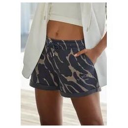 Relaxshorts Lascana, Damen, Gr. 36/38, N-Gr, grau (dunkelgrau, taupe), Sweatware, Obermaterial: 60% Baumwolle, 40% Polyester, bestickt, gemustert, bequem kurz, Hosen, mit seitlichen Taschen und Logostickerei, Loungewear