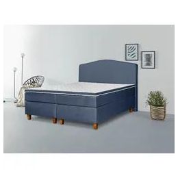 Boxspringbett Inosign "Jalma", blau (light blau), B:181cm L:208cm, 100% Polyester, Komplettbetten, Boxspringbett, F&uuml;&szlig;e aus massiver Birke ; Inkl. Topper