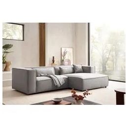 Ecksofa "PIARA mit Kedernaht, Cord, Leinenoptik o. Strukturstoff, Couch, L-Form", grau (silbergrau), B:267cm H:66cm T:167cm, 100% Polyester, LeGer Home by Lena Gercke, Sofas, Ecksofa, wahlweise Ottomane rechts/links, schwarze F&uuml;&szlig;e, bequemer Sitzkomfort