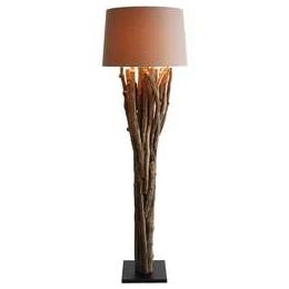 Salesfever Stehlampe "Pam", schwarz (schwarz, natur, braun), 1, &Oslash; 55cm H: 175cm, 1 Stk., Leuchten, handgefertigt, mit Leinenschirm, Stehlampe
