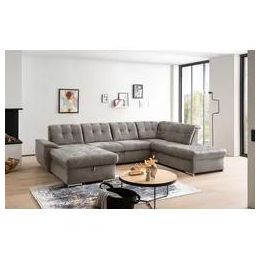 Wohnlandschaft exxpo - SOFA FASHION "Durango, aufwendige Sitz- und R&uuml;ckenverarbeitung, bequem, U-Form", grau (taupe), B:340cm H:92cm T:248cm, Sofas, Wohnlandschaft, inkl. Kopfteilverstellung, wahlweise mit Bettfunktion und Bettkasten