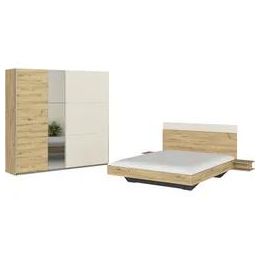 Schlafzimmer-Set Rauch "Monza", braun (eiche artisan, champagner), Bett 160x200cm + ohne Matratze, B/H: 160cm x 200cm, Bett 160x200cm, Holzwerkstoff, Schlafzimmerm&ouml;bel-Sets, mit Schwebet&uuml;renschrank Breite 218 cm, Bettanlage in 2 Breiten