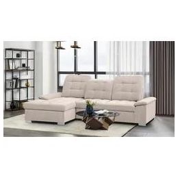 Ecksofa WERK2 "Carmen, mit Bettfunktion & Bettkasten, optional Sitztiefenverstellung", beige (creme), B:264cm H:105cm T:170cm, 95% Polyester, 5% Nylon, Sofas, Ecksofa, ohne Sitztiefenverstellung, Struktur weich, Creme