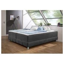 Boxspringbett Home Affaire "Vaasa", grau (schiefer), B:186cm L:206cm, Komplettbetten, Boxspringbett, f&uuml;r Dachschr&auml;gen geeignet, inkl. Bettkasten und Topper