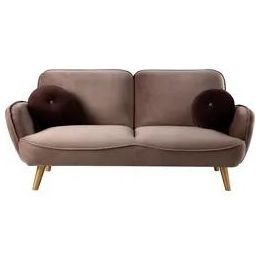 3-Sitzer "Ben", braun (hellbraun), B:178cm H:84cm T:83cm, 100% Polyester, ATLANTIC HOME COLLECTION, Sofas, mit Welleunterfederung,inkl. 2 Dekokissen, goldenen Massivholzf&uuml;&szlig;en