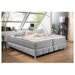 Boxspringbett Home Affaire "Salo", grau (hellgrau), B:206cm L:206cm, Komplettbetten, Boxspringbett, Ohne Kopfteil, inkl. Topper, auch in &Uuml;berl&auml;nge 220 cm
