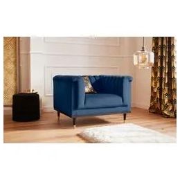 Sessel Home Affaire "Chamby", blau (dunkelblau), B:100cm H:71cm T:85cm, 100% Polyester;Samtoptik (100% Polyester), Scheuertouren >100.000, Pilling: 5, Sessel, Sessel, mit Holzrahmen unten und Steppung im Lehnenbereich