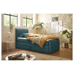 Boxspringbett ED EXCITING DESIGN "Bolivia", blau, B:123cm L:220cm, 92% Polyester, 8% Nylon, Komplettbetten, Boxspringbett, harte Seite mit Kokosmatte, weiche Seite mit Filzabdeckung