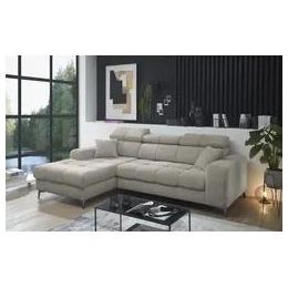 Ecksofa ED EXCITING DESIGN "Sydney L-Form", beige, B:268cm H:86cm T:172cm, 92% Polyester, 8% Nylon, Sofas, Ecksofa, mit Bettfunktion, Bettkasten, Kopfteilverstellung & 2 Zierkissen