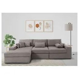 Ecksofa OTTO HOME "Enid L-Form", grau (taupe), B:360cm H:75cm, Baumwollmix (60% Baumwolle/40% Leinen);Struktur fein (100% Polyester);Samtoptik (100% Polyester);Samtvelours (100% Polyester);Struktur (100% Polyester);Struktur recycelt (100% recyceltes Polyester), Sofas, Ecksofa, 3 Teile, bestehend aus Modulen, in vielen Bez&uuml;gen, auch in Breitcord
