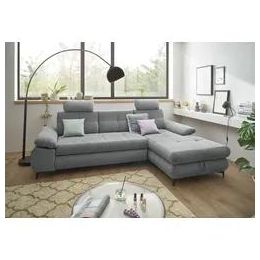 Ecksofa ED EXCITING DESIGN "Altona L-Form", grau, B:274cm H:88cm T:177cm, 100% Polyester, Sofas, Ecksofa, mit Bettfunktion, Bettkasten, Armteilverstellung & Kopfst&uuml;tzen