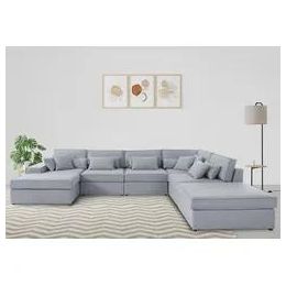 Wohnlandschaft OTTO HOME "Florid U-Form", silber, B:360cm H:75cm T:260cm, Baumwollmix (60% Baumwolle/40% Leinen);Struktur fein (100% Polyester);Samtoptik (100% Polyester);Samtvelours (100% Polyester);Struktur (100% Polyester);Struktur recycelt (100% recyceltes Polyester), Sofas, Wohnlandschaft, 6 Teile, bestehend aus Modulen, viele Bezugsqualit&auml;ten, auch in Cord