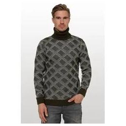Rollkragenpullover Rusty Neal, Herren, Gr. S, gr&uuml;n (khaki), 70% Polyacryl, 30% Baumwolle, unifarben, normal, hoch geschlossener Ausschnitt, Pullover Rollkragenpullover, mit stylischem Karo-Muster