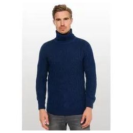 Rollkragenpullover Rusty Neal, Damen, Gr. L, blau (indigo), 70% Polyacryl, 30% Baumwolle, unifarben, normal, hoch geschlossener Ausschnitt, Pullover Rollkragenpullover, in modischem Design