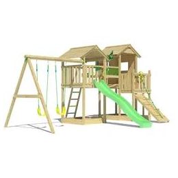 Spielturm Jungle Gym "Stronghold", gr&uuml;n (hellgr&uuml;n), Spielt&uuml;rme, KinderB:394cm H:310cm T:626cm, Holzwerkstoff, Spielanlage mit 2 T&uuml;rmen, Schaukel und Rutsche mit Wasseranschluss, B:394cm H:310cm T:626cm