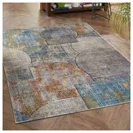 Teppich LUXOR living "Toronto", blau, B:160cm H:12mm L:230cm, Obermaterial: 100% Polypropylen, Teppiche, Teppich, Kurzflor, modernes Patchwork-Design, Hoch-Tief Struktur, Wohnzimmer