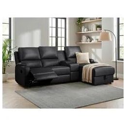 Ecksofa OTTO HOME "NAPORI Multimediasofa, 3er Kinosessel XXL, L-Form, 3 Bezugsstoffe", schwarz, B:240cm H:105cm T:155cm, Sofas, Ecksofa, Kinosofa mit Relaxfunktion, Getr&auml;nkehalter, Staufach und Staukasten