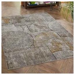 Teppich LUXOR living "Toronto", gelb (gelb,wei&szlig;,braun), B:80cm H:12mm L:150cm, Obermaterial: 100% Polypropylen, Teppiche, Teppich, Kurzflor, modernes Patchwork-Design, Hoch-Tief Struktur, Wohnzimmer
