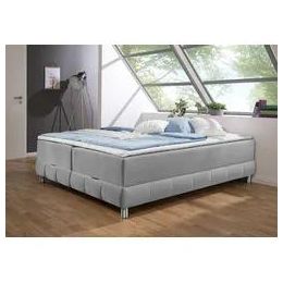 Boxspringbett Home Affaire "Vaasa", silber, B:186cm L:226cm, Komplettbetten, Boxspringbett, f&uuml;r Dachschr&auml;gen geeignet, inkl. Bettkasten und Topper