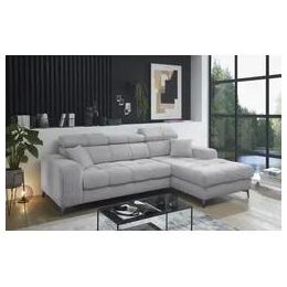 Ecksofa ED EXCITING DESIGN "Sydney L-Form", grau (hellgrau), B:268cm H:86cm T:172cm, 92% Polyester, 8% Nylon, Sofas, Ecksofa, mit Bettfunktion, Bettkasten, Kopfteilverstellung & 2 Zierkissen