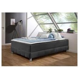 Boxspringbett Home Affaire "Vaasa", grau (schiefer), B:146cm L:226cm, Komplettbetten, Boxspringbett, f&uuml;r Dachschr&auml;gen geeignet, inkl. Bettkasten und Topper